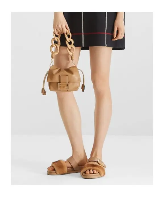 Fendi Ff Buckle Double-band Slides With Mink Detail