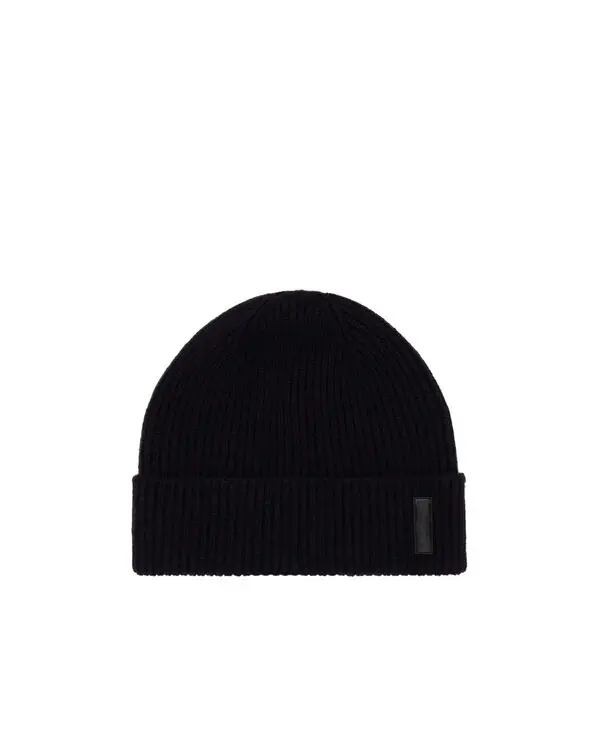 Giorgio Armani Ribbed Cashmere Beanie With Embossed Logo