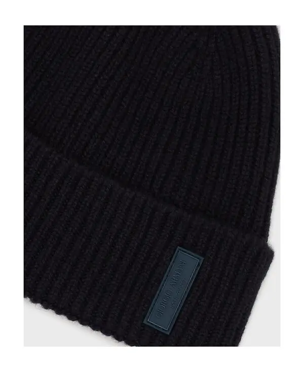 Giorgio Armani Ribbed Cashmere Beanie With Embossed Logo