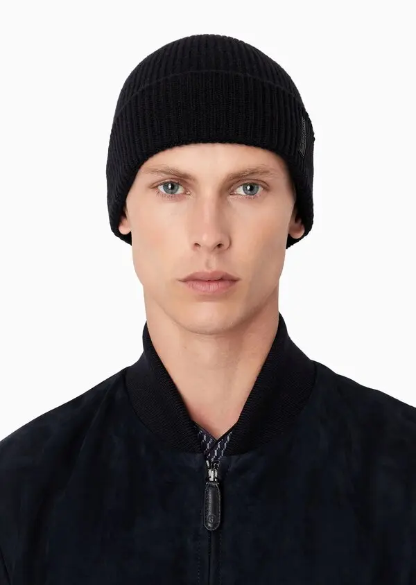 Giorgio Armani Ribbed Cashmere Beanie With Embossed Logo