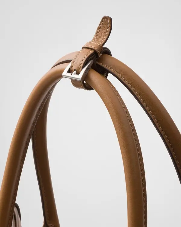 Prada Leather Handbag With Double Belt Detail - Brown
