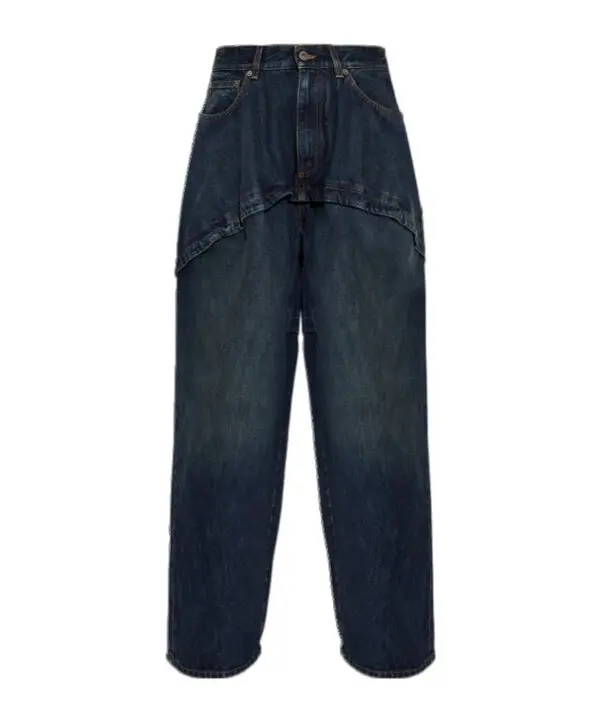Loewe Layered-detail Wide-leg Jeans - Dark Blue