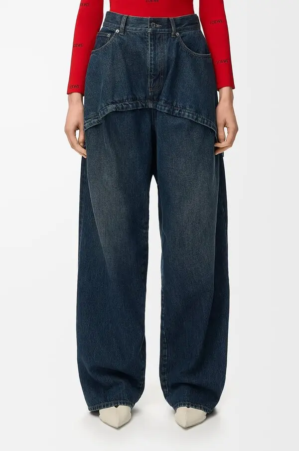 Loewe Layered Detail Wide-leg Jeans - Dark Blue