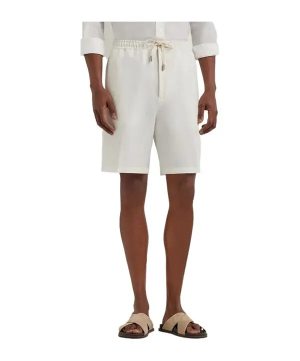 Canali Poplin And Silk Bermuda Shorts With Drawstring