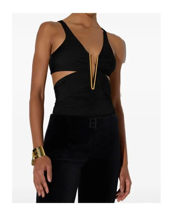Elisabetta Franchi V-neck Sleeveless Bodysuit With Gold-tone Hardware