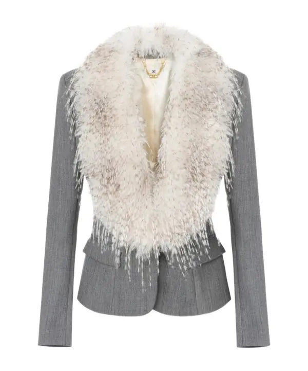 Elisabetta Franchi Wool Jacket With Fur-effect Collar