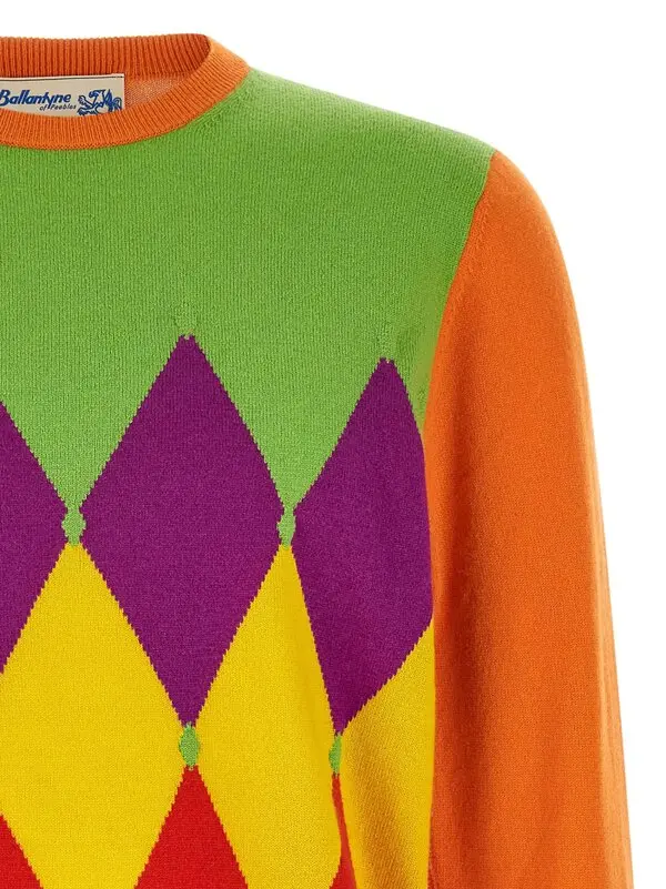 BALLANTYNE Classic Diamond Cashmere Sweater - Orange