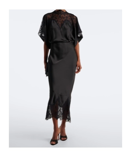 Norma Kamali Obie Lace-trimmed Satin Midi Dress