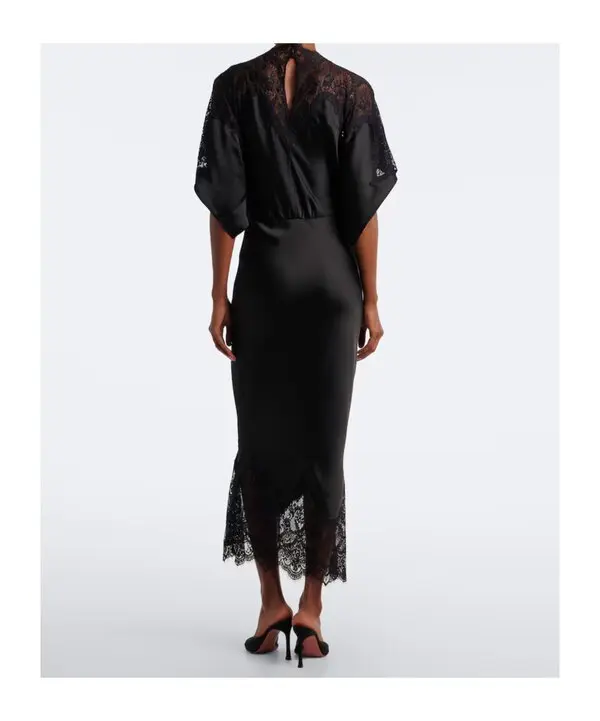 Norma Kamali Obie Lace-trimmed Satin Midi Dress