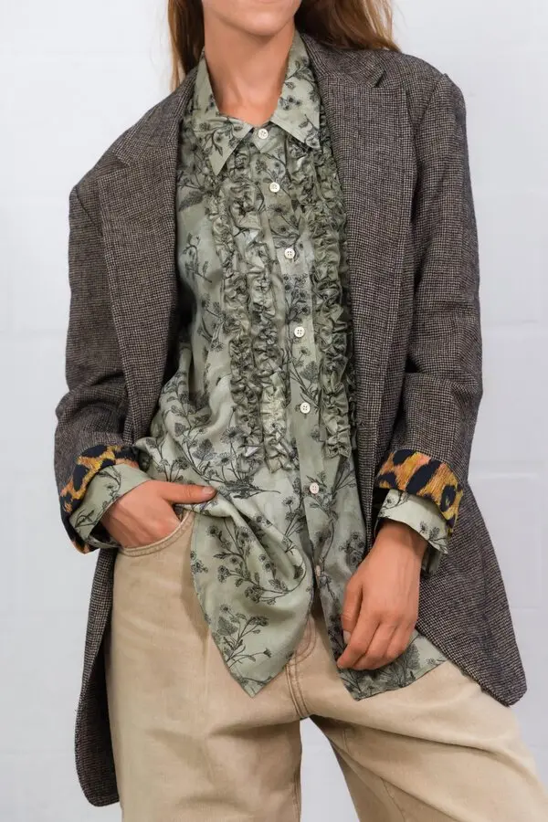 R13 Long-sleeved Shirt With Ruffle Detail - Gray