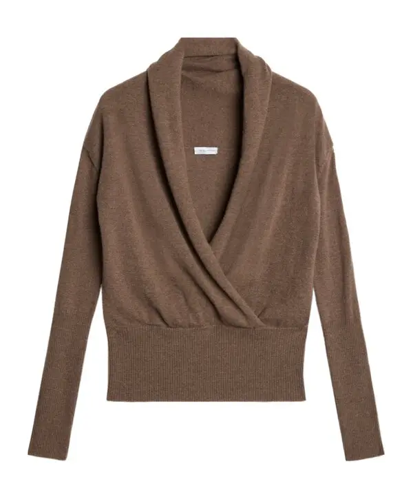 7 For All Mankind Wool V-neck Wrap Sweater - Light Brown