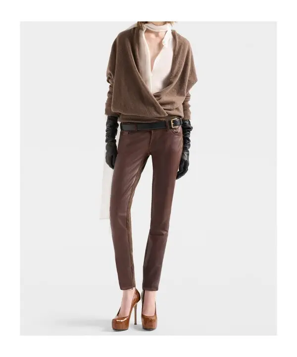 7 For All Mankind Wool V-neck Wrap Sweater - Light Brown