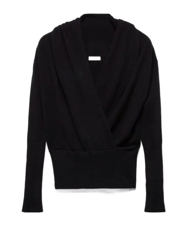 7 For All Mankind Wool V-neck Wrap Sweater - Black