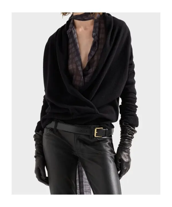 7 For All Mankind Wool V-neck Wrap Sweater - Black