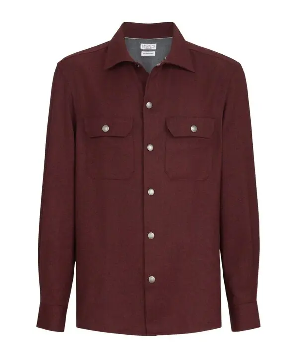 Brunello Cucinelli Flannel Shirt Jacket With Chest Pockets - Lava