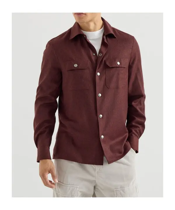 Brunello Cucinelli Flannel Shirt Jacket With Chest Pockets - Lava
