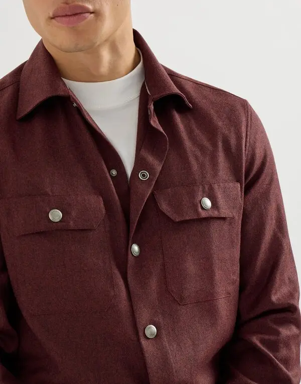 Brunello Cucinelli Flannel Shirt Jacket With Chest Pockets - Lava