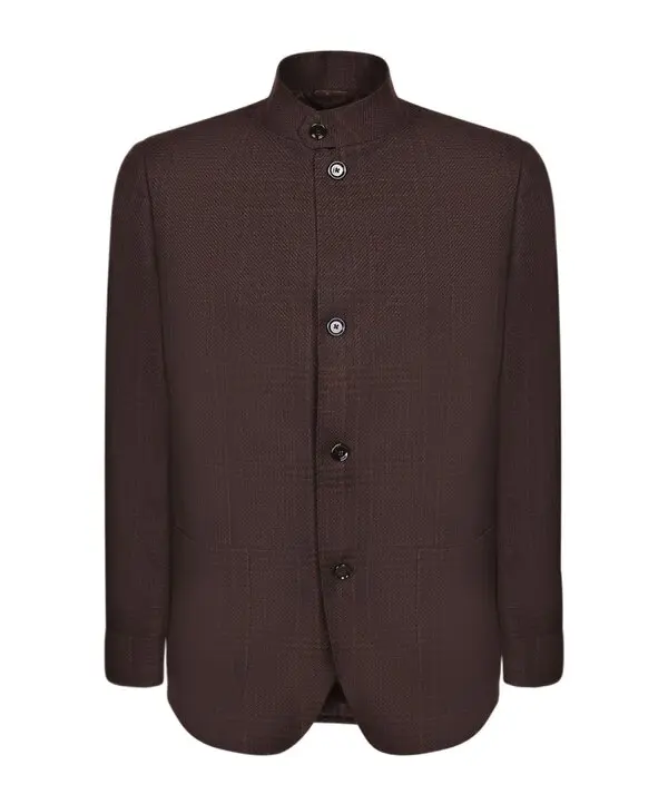 LARDINI Mixed Wool. Stand Collar. Button Closure
