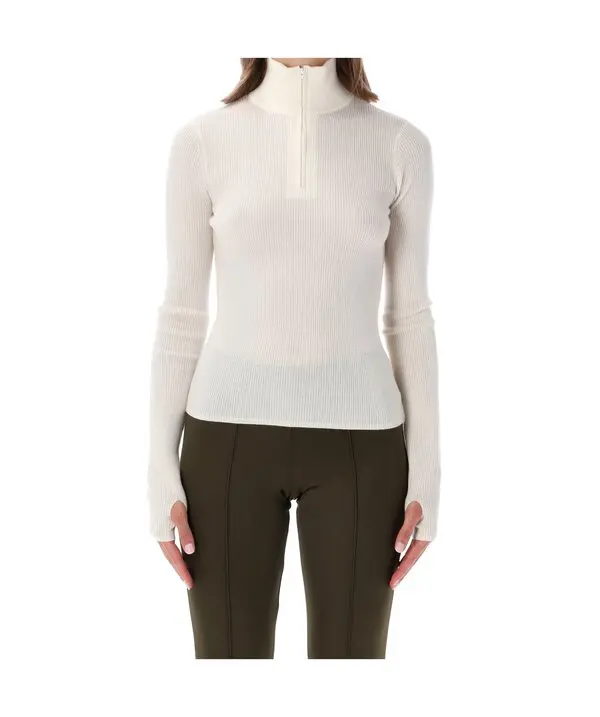 THE FRANKIE SHOP Ribbed High Neck Zip-up Sweater