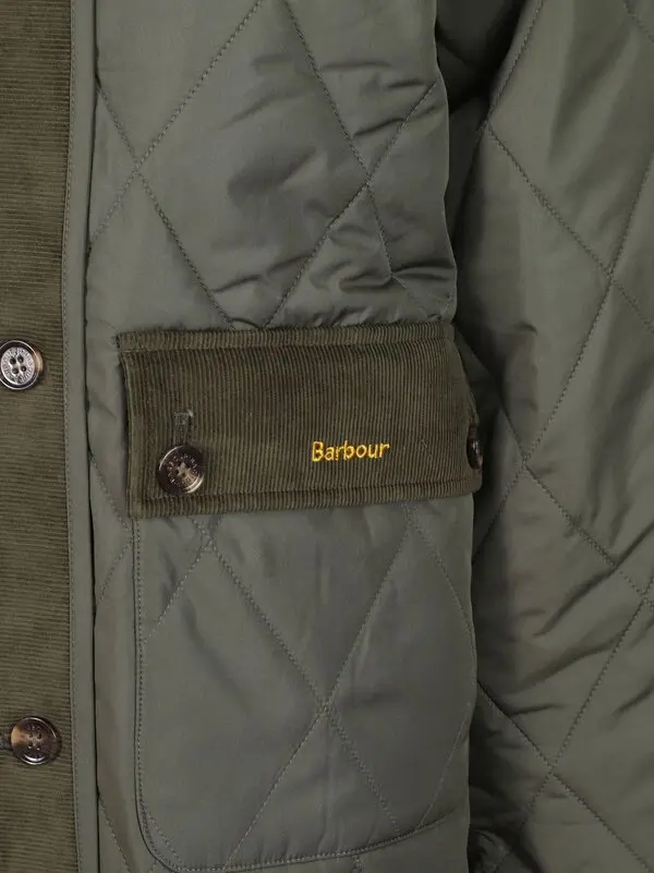 Barbour Dunswell Quilted Jacket With Corduroy Trim - Olive Green