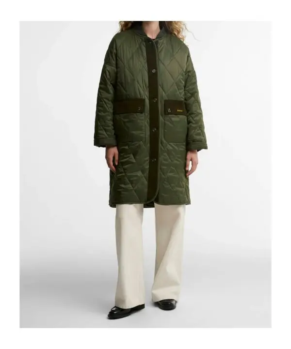 Barbour Dunswell Quilted Jacket With Corduroy Trim - Olive Green