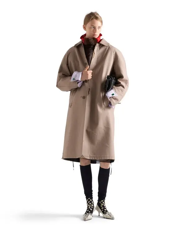 Prada Bonded Poplin Coat With Devoré Effect