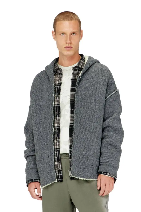 DIESEL® Zip-up Hoodie In Dual-texture Knit - Grey