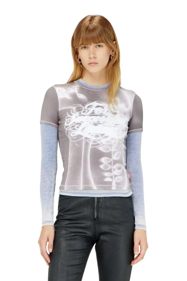 DIESEL® Ribbed Jersey Top With Graphic Print