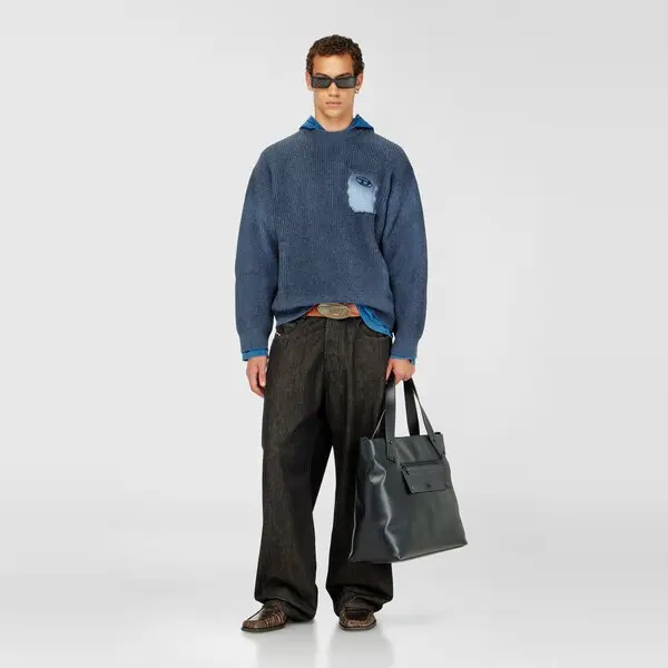 DIESEL® Wool-blend Ribbed Jumper With Mock Pocket - Blue
