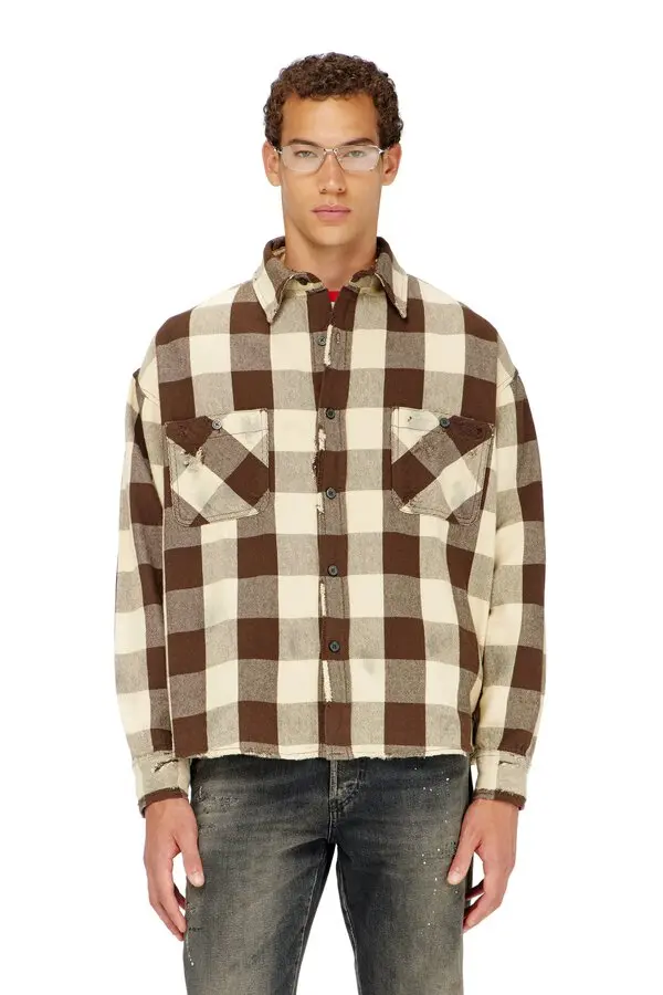 DIESEL® Check Flannel Shirt With Distressed Effect