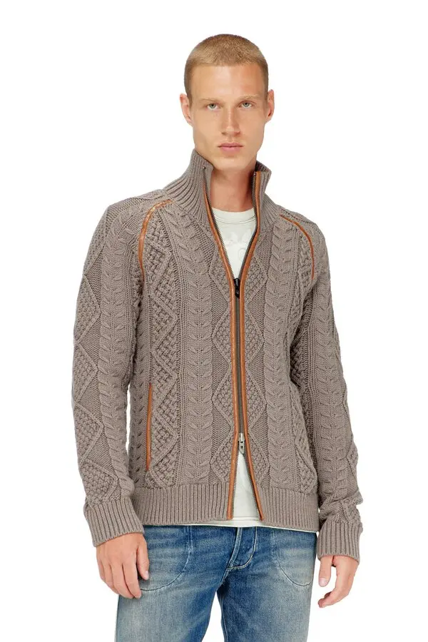 DIESEL® Zip Cardigan In Cable Knit - Grey