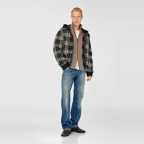 DIESEL® Cable Knit Zip Cardigan With High Neck - Grey