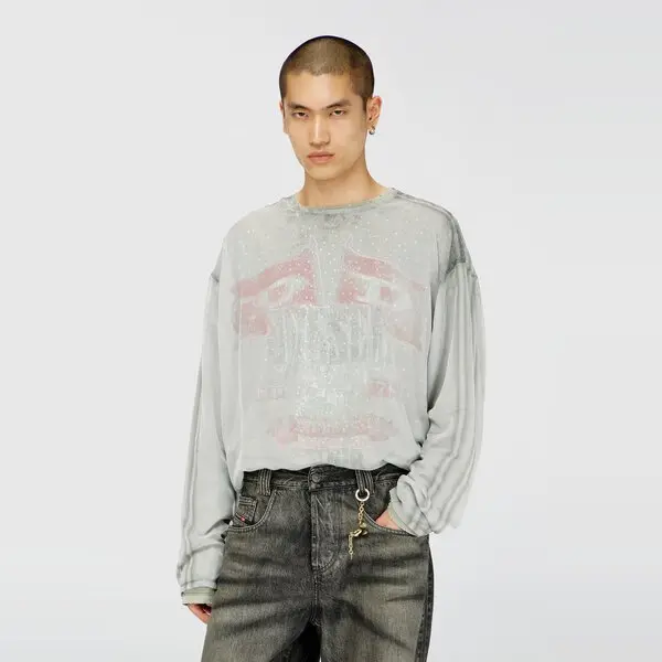 DIESEL® Sheer Chiffon Top With Concert Graphics - Grey