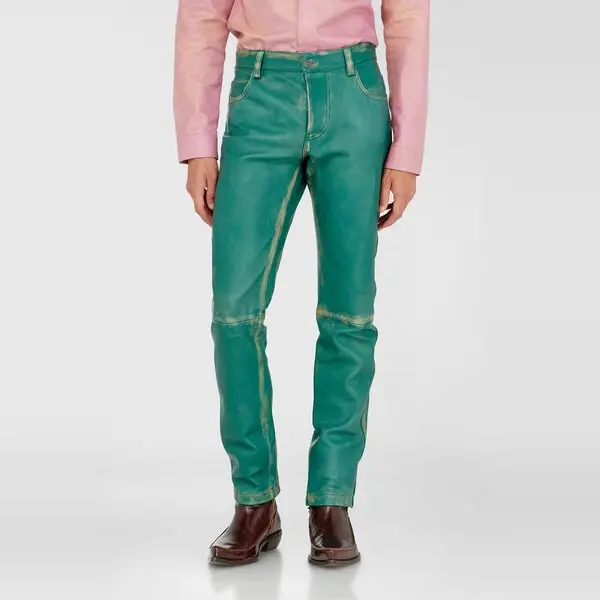 DIESEL® Treated Leather Five-pocket Trousers Fw26 Runway Show - Green