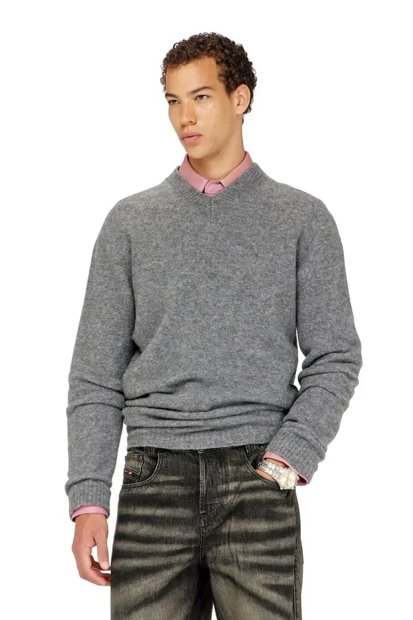 DIESEL® V-neck Jumper In Wrinkled Boiled Knit