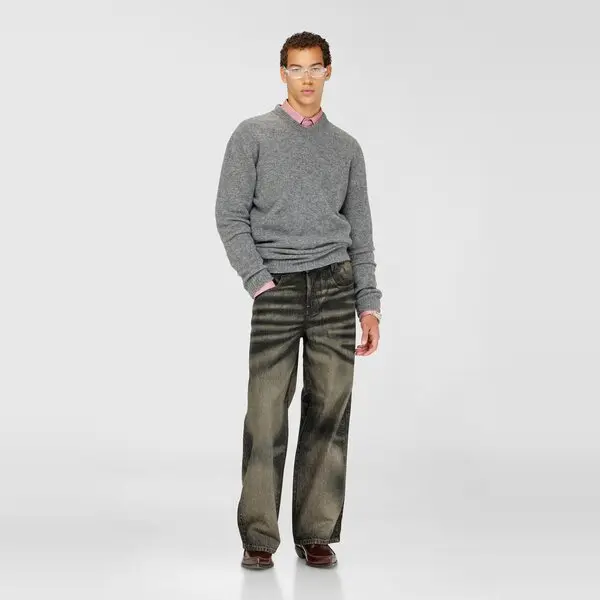 DIESEL® V-neck Jumper In Wrinkled Boiled Knit - Grey