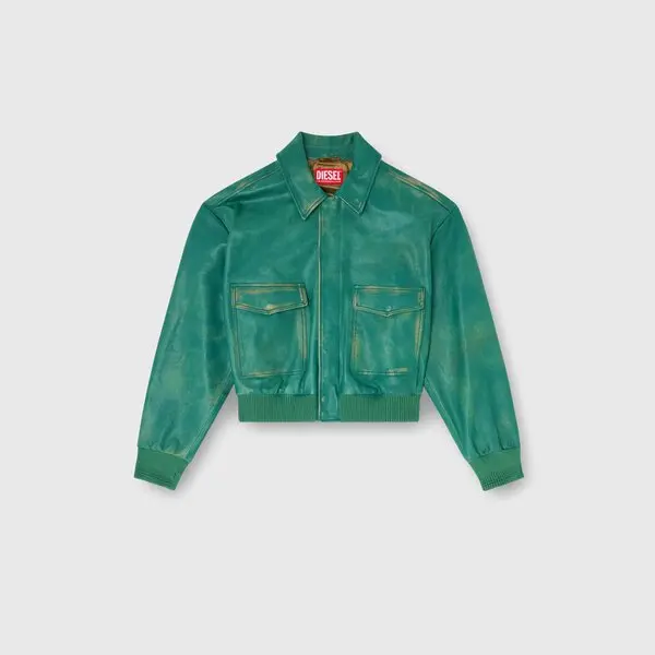 DIESEL® Aviator Jacket In Treated Leather - Green