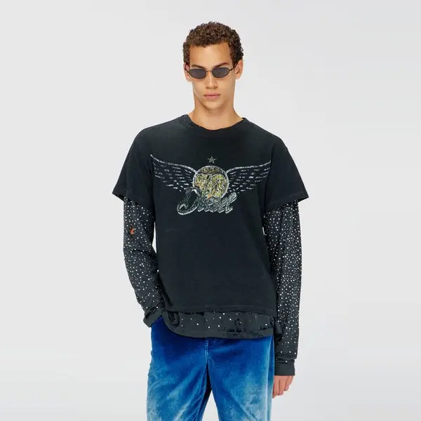 DIESEL® Cotton-hemp T-shirt With Concert Graphics - Black