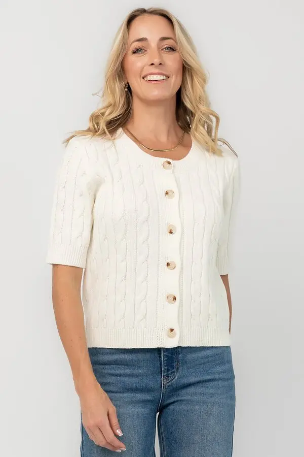 IN FEBRUARY Shay Cable Knit Short Sleeve Cardigan