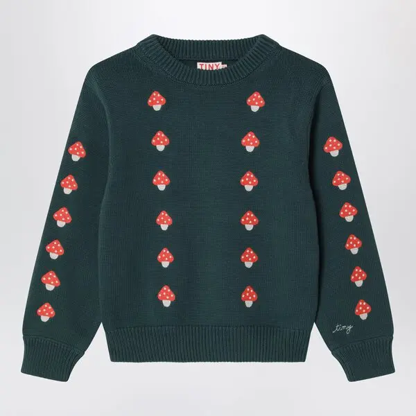 TINY COTTONS Dark Cotton Sweater With Embroidered Mushrooms