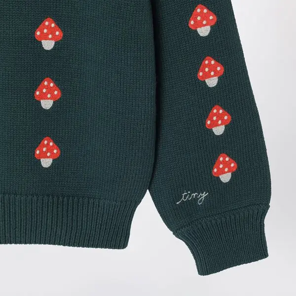 TINY COTTONS Dark Cotton Sweater With Embroidered Mushrooms