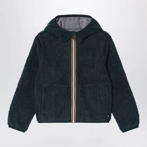 K-WAY Reversible Jacket In Dark Green/grey Teddy-effect Fleece
