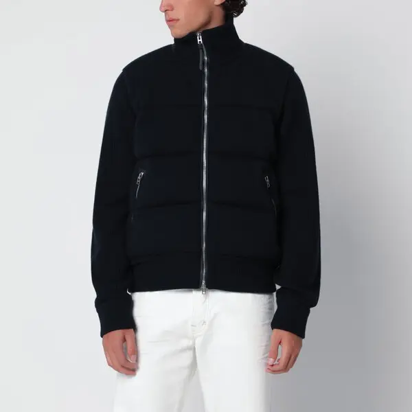 TOM FORD Navy Quilted Virgin Wool Jacket - Blue