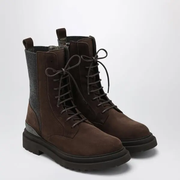 Brunello Cucinelli Suede And Virgin Wool Combat Boots