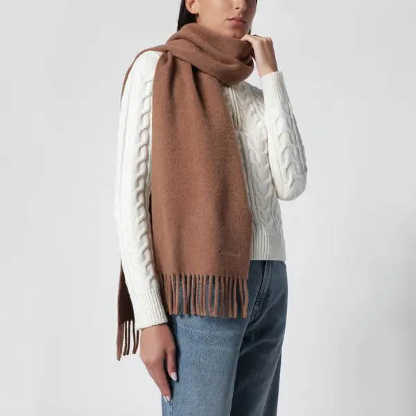 Max Mara Camel Fringed Wool Scarf