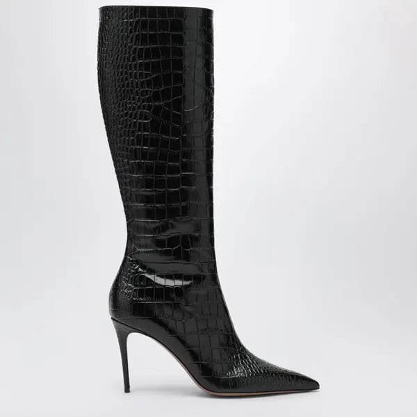 Paris Texas Vera 85 Charcoal Crocodile-effect Leather Boots