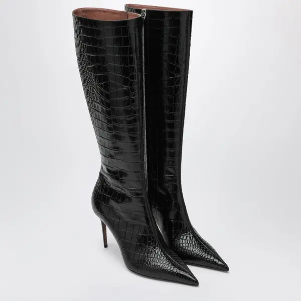Paris Texas Vera 85 Charcoal Crocodile-effect Leather Boots