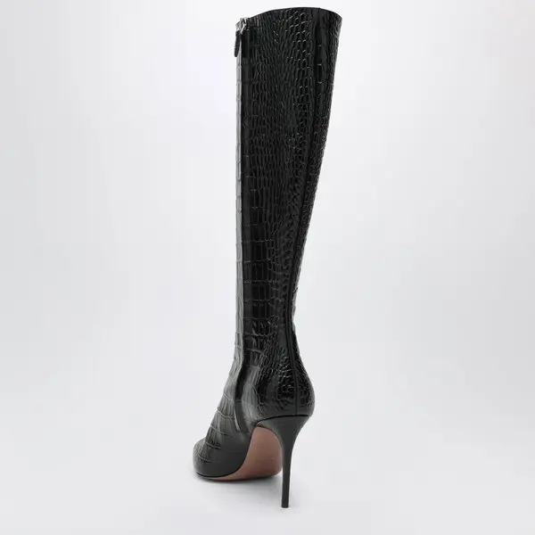 Paris Texas Vera 85 Charcoal Crocodile-effect Leather Boots