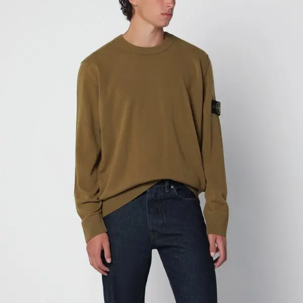 Stone Island Cactus-colored Crewneck Sweater In Wool