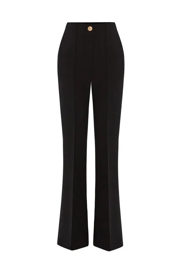 EXQUISE Alvia High-waisted Flared Pants With Gold Button Detail